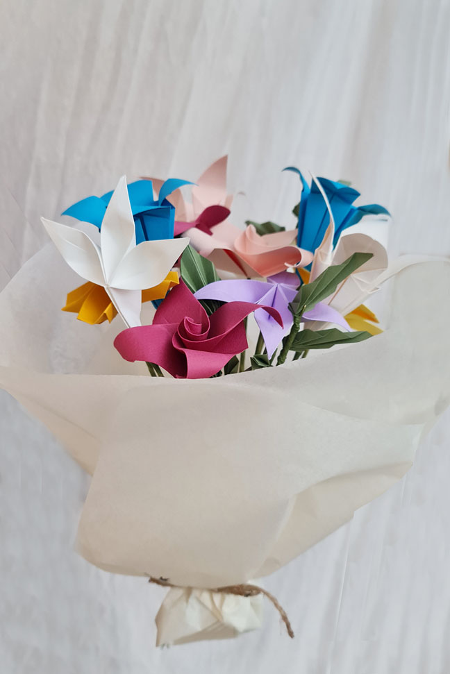 זר פרחי אוריגמי גדול בהתאמה אישית - מורן אלחלל - אוריגמי בד